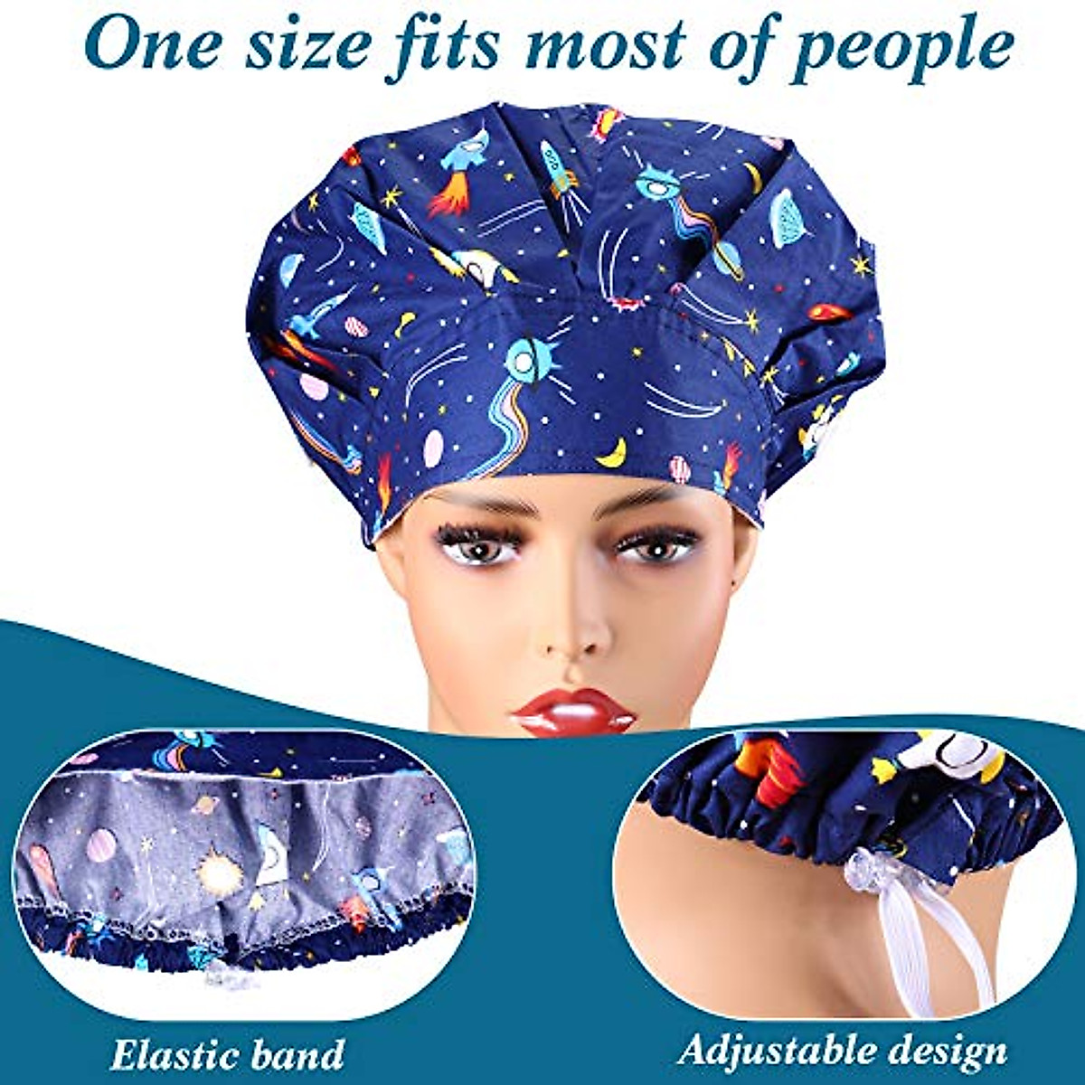 Geyoga 5 Pieces Adjustable Buttons Caps Printed Tie Back Hats with Sweatband Hat for Women Men, 5 Styles (Fantasy Theme Pattern)