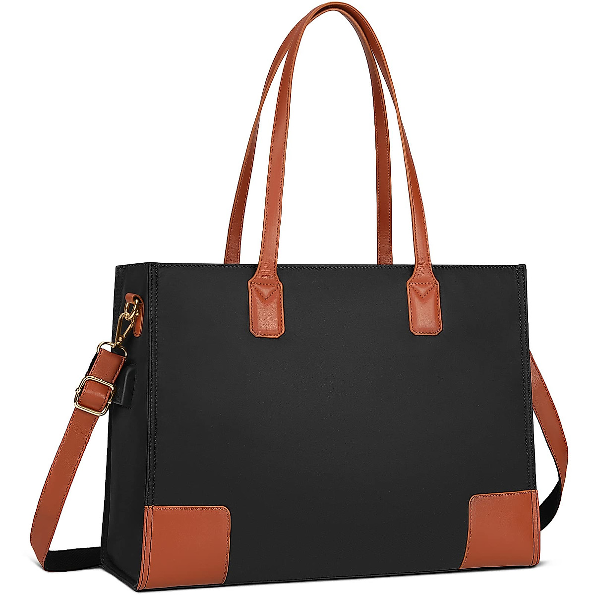 NUBILY Women's Large Black Tote Laptop Bag, 15.6 Inch USB Charging Port, Waterproof Nylon Shoulder Bag