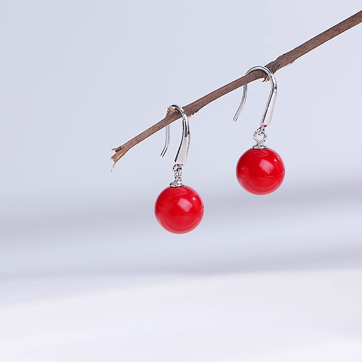 925 Sterling Silver Red Pearl Earrings for Women Dangle Drop Earrings for teen girls 10mm Pearl Festival Gifts for Mother Wife Daughter