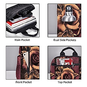 MARXAN Gothic Rose Printed Travel Laptop Backpack For Women Men,Business Waterproof Computer Backpack Bag Hiking Backpacks