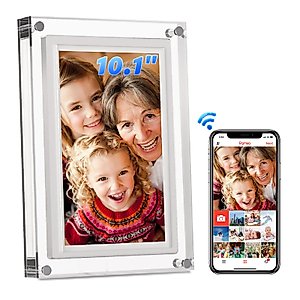 Digital Picture Frame, 10.1 Inch WiFi Acrylic Digital Photo Frame, 1280x800 HD Touch Screen Display, Auto Rotation Photo/Video/Music, Easy to Share Photos Video via Frameo APP