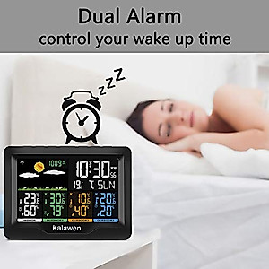 Kalawen Home Wireless Weather Station Multiple Sensors with Atomic Clock, Indoor/Outdoor Thermometer Wireless Humidity Barometer Monitor