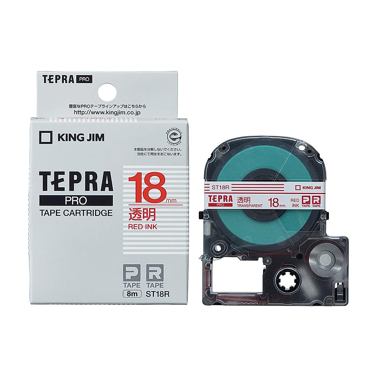 King Jim ST18R Tepra PRO Tape Cartridge, 0.7 inches (18 mm), Transparent Label/Red Letter, Length 22.8 ft (8 m)