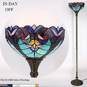 WERFACTORY Tiffany Floor Lamp Green Liaison Stained Glass Light 12X12X66 Inches Pole Torchiere Standing Corner Torch Uplight Decor Bedroom Living Room Home Office S160G Series