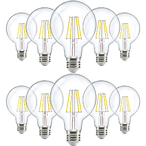 Sunco 10 Pack G25 Globe Light Bulbs LED Edison Vanity Light Bulbs, CRI90 3000K Warm White, Dimmable, 5W=60W, Clear Vintage Filament Globe, 500 Lumens, E26 Base Indoor Outdoor Clear UL