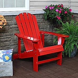 Sunnydaze Adirondack Chair with Adjustable Backrest - Natural Fir Wood Material - Outdoor Patio Chair - 250-Pound Weight Capacity - Red