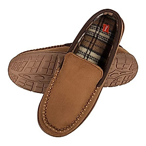 Hanes Mens Moccasin Slipper House Shoe With Indoor Outdoor Memory Foam Sole Fresh IQ Odor Protection , Tan , Large