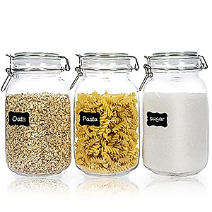 CHEFSTORY 50oz Airtight Glass Jars with Lids, 3 PCS Food Storage Canister for Kitchen & Pantry Organization and Storage, Square Mason Jar Containers for Storing Sugar, Flour, Cereal,Coffee,Cookies