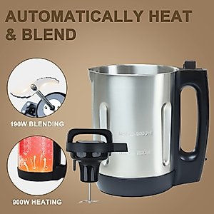 bathivy Soup Maker, Automatical Multi-Function Fresh Soup and Smoothie Make Machine | 2 Liters, 6 Functions, Stainless Steel, LED Display | Blend, Smooth, Chunky, Compote, Pre-heat, Clean (Black)