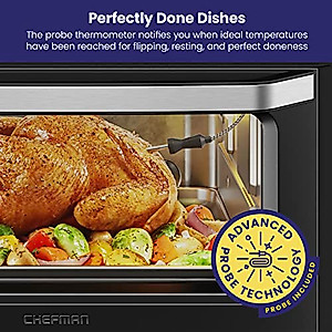 Chefman Air Fryer Toaster Oven Combo with Probe Thermometer, 12-In-1 Stainless Black Convection Oven Countertop, 10 Inch Pizza, 4 Slices of Toast, Cooking, Baking, Toasting, Roaster Oven Airfryer 20QT