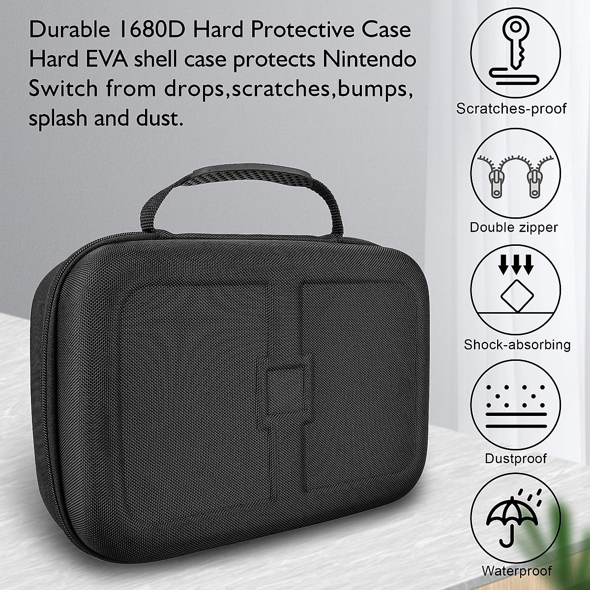 LP Carrying Case Compatible with Nintendo Switch, OLED and Switch Lite, Portable Travel All Protective Hard Messenger Black Bag Soft Lining 18 Games for Switch Console Pro Controller & Accessories