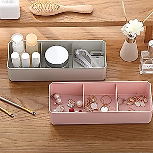 Ezebesta 3 Divider Organizer for Cotton Swab Ball Qtip Cotton Pads Holder Plastic Container Dispenser Box with Lid for Bathroom Storage ( Pink )