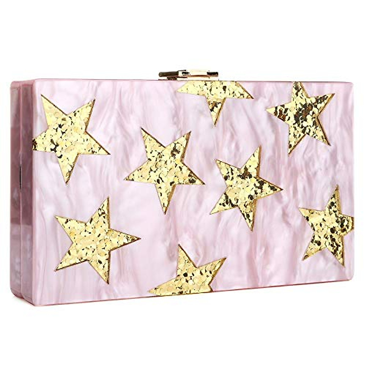 Womens Glitter Sequins Evening Bag Box Acrylic Star Designer Party Prom Wedding Clutch Purse Handbag (Black) One Size