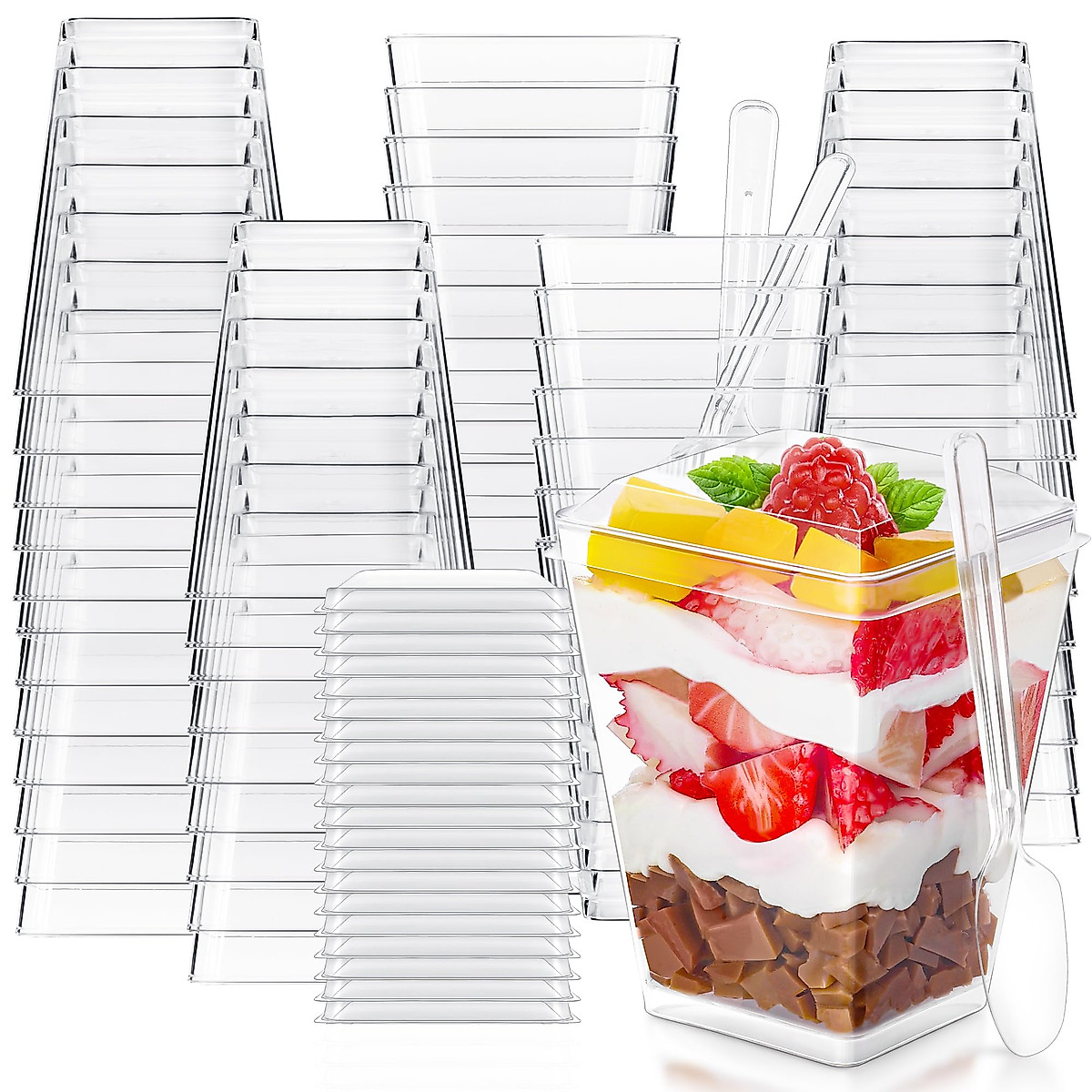 POMINEL Dessert Parfait Cups with Lids, 50 Pack 5 oz Vasos Para Postres Plastic Dessert Cups with Lids and Spoons