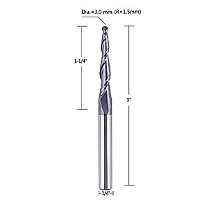 SpeTool 4PCS Tapered End Mill Bits 1/4 inch Shank with 3mm Ball Nose ( 1.5mm Radius )CNC Engraving Bits HRC55 TiAlN Coated for 3D and 2D Wood Acrylic Carving