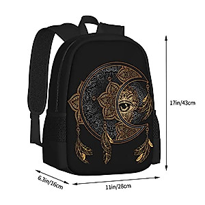 UIACOM Boho Moon Sun Dream Catcher Backpack Bookbag Chic Golden Magic Astrology Mandala Shoulder Bags Personalized Laptop Travel School Bag for Men Women Teens College
