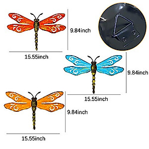 Scwhousi Metal Dragonfly Wall Decor Outdoor Garden Fence Art,Hanging Decorations for Living Room, Bedroom, 3 Pack