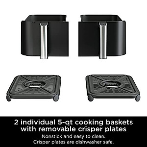 Ninja DZ550 Foodi 10 Quart 6-in-1 DualZone Smart XL Air Fryer with 2 Independent Baskets, Smart Cook Thermometer for Perfect Doneness, Match Cook & Smart Finish to Roast, Dehydrate & More, Grey
