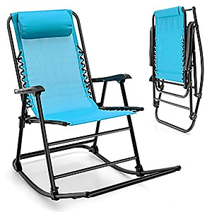 FKSDHDG Patio Camping Rocking Chair Folding Rocking Chair Footrest Blue