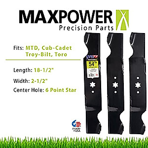 MaxPower 561541B 3 Blade Set for 54 in. Cut MTD, Cub Cadet, Troy-Bilt Mowers Replaces OEM #'s 742-0677, 742-0677A, 742-0677B, 942-0677, 942-0677A and 942-0677B, Black