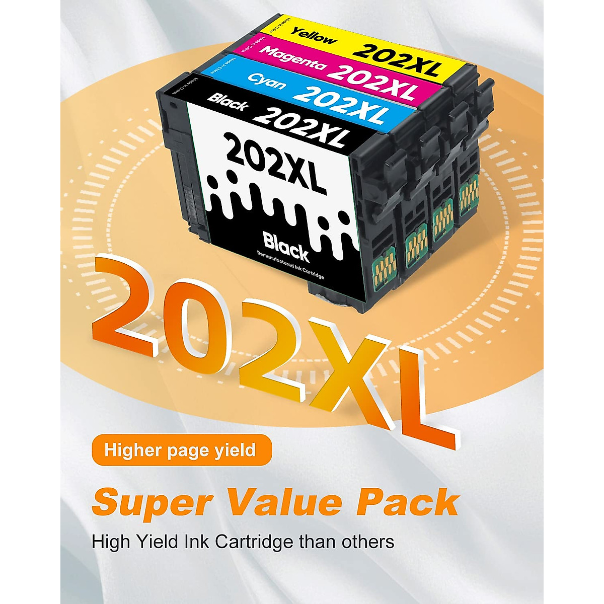 202XL Ink Cartridges Remanufactured Replacement for Epson 202 XL 202XL Ink Cartridges T202 XL Ink Cartridges for Epson Printer Workforce WF-2860 Home XP-5100 All-in-One Inkjet (4 Pack, BCMY)