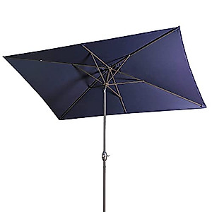 Aok Garden 6.5×10Ft Rectangular patio umbrella Outdoor table umbrella tilt with Push Button and Crank for Deck Pool Market, Navy Blue