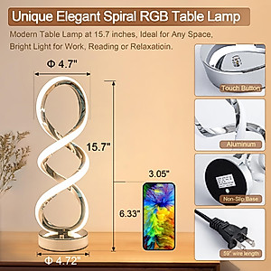 Adebime Modern Spiral RGB Table Lamp, Touch Dimmable Bedside Lamp, 7 Colors 10 Light Modes Spiral Design Table Lamp, Unique Nightstand Lamp for Living Room, Bedroom, Cool Lamps