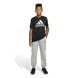 adidas Boys' Big Elastic Waistband Essentials French Terry 3-Stripe Jogger, Medium Grey Heather, S(8)