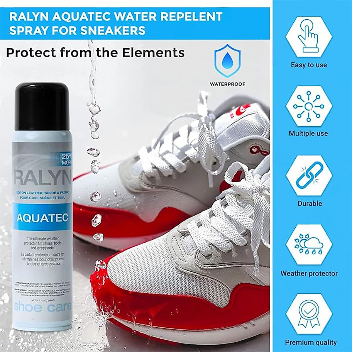 Ralyn Aquatec Shoe Protector Spray | Sneaker Protector Spray Waterproof & Stain Protector for Shoes, Leather, Oiled Leather, Suede, Nubuck, Fabric & Microfibers Shoes - 7oz