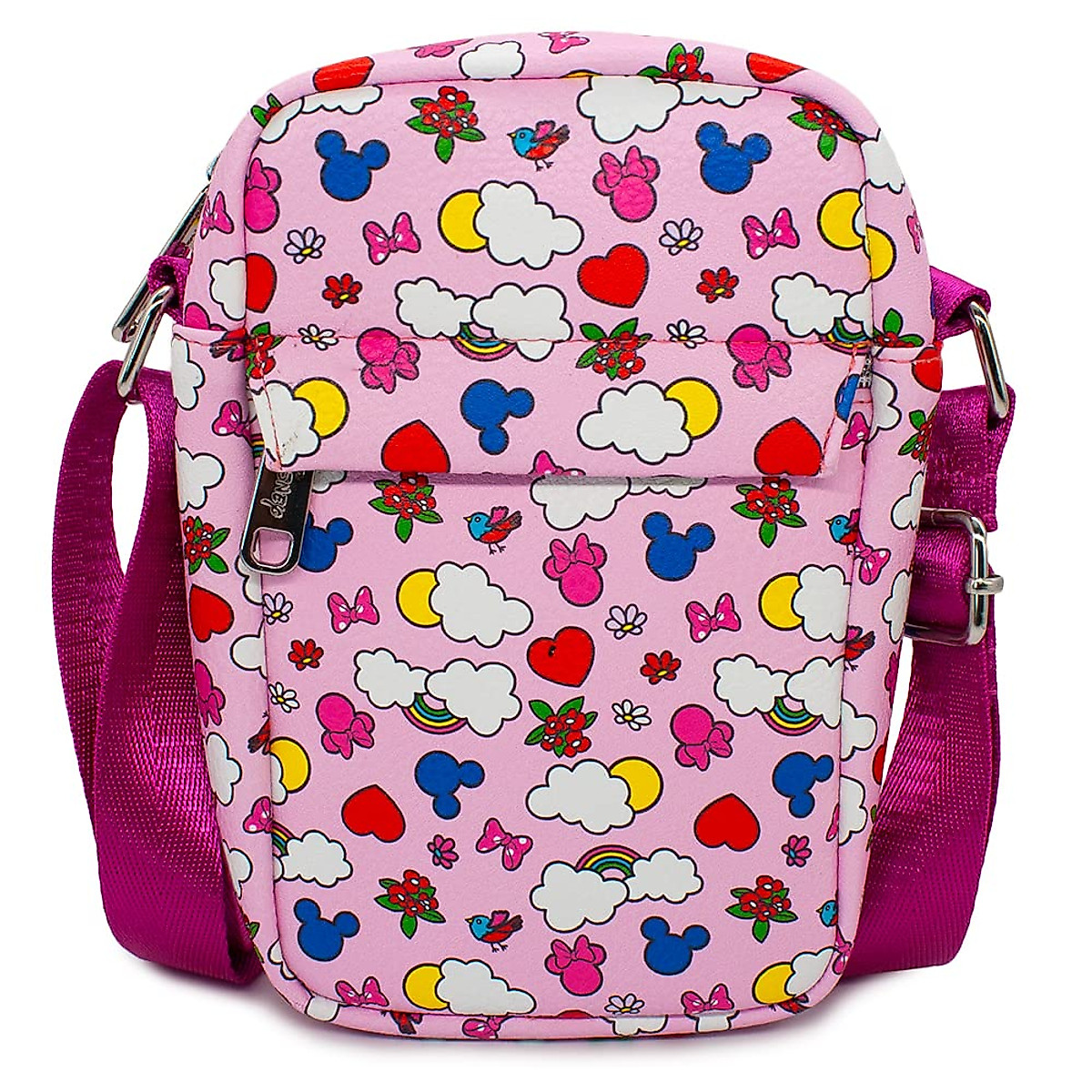 Buckle Down Disney Bag, Cross Body, Icons with Rainbow and Flowers, Pink, Vegan Leather, Mickey Mouse, Minnie Mouse