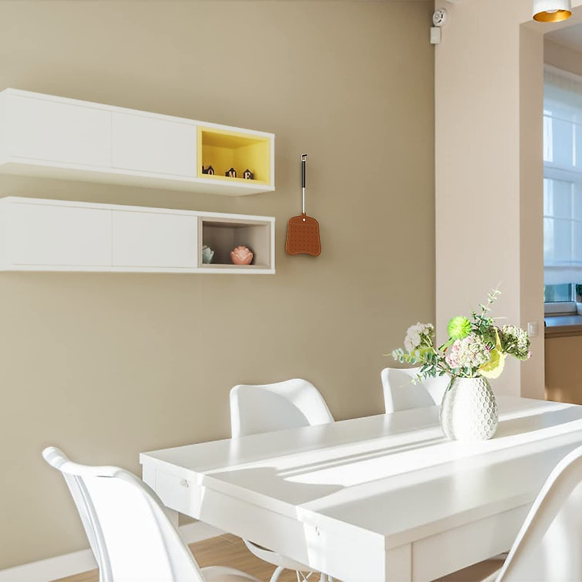 Foxany Telescopic Fly Swatters Heavy Duty Set, Leather Fly Swatter with Extendable Long Handle, Flexible Manual Flyswatter for Indoor Outdoor, 2 Pack