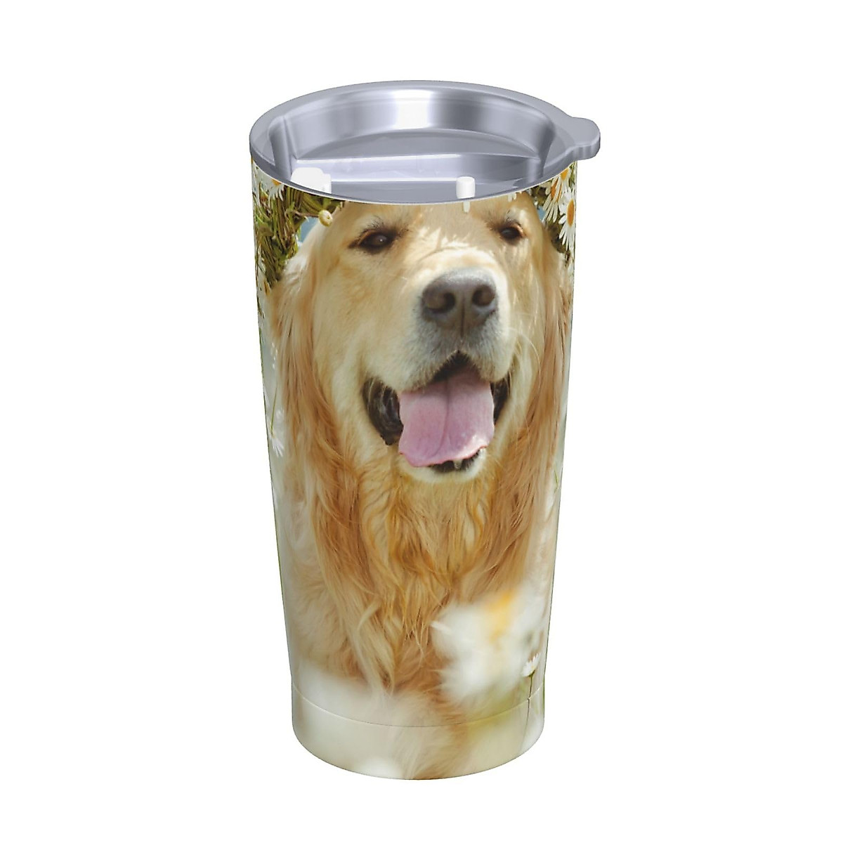 EVANEM 20 Oz Stainless Steel Tumbler With Straw Cleaner Dogs With Flowers Printed Insulated Cup Travel Coffee Mug Vacuum Insulated Tumblers For Home Office