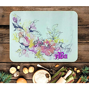 Custom Glass Cutting Board, Tempered Glass, Personalized with your choice of names, fonts and colors, all on a beautiful floral background