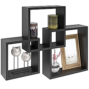 Ballucci Modern Interlocking Cube Floating Shelves, Wall Mount Wood Square Shelves for Living Room, Bedroom, Bathroom, Easy to Install Wall Decor Box Shelves, Black