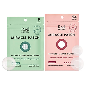 Rael Pimple Patches, Miracle Patch Bundle - Hydrocolloid Acne Patch for Face, Zit & Blemish, Breakouts, All Skin Types, Vegan, Cruelty Free (Invisible & Microcrystal Spot Cover, 33 Count)