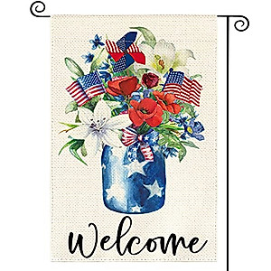 AVOIN colorlife Patriotic 4th of July Garden Flag Double Sided Outside 12x18 Inch, Independence Day Memorial Day Corn Poppy Lily Yard Outdoor Decoration