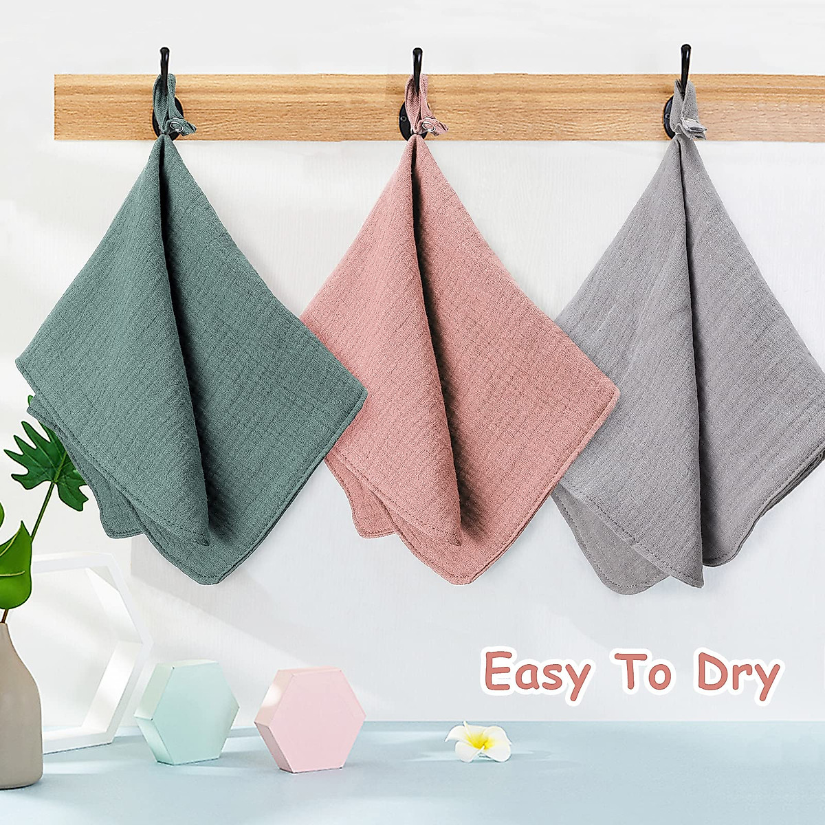 3 Pieces Organic Cotton Muslin Baby Blanket with Snap Closure Pacifier Blanket Loveys for Babies Mini Baby Lovey with Holder Security Blanket (Pacifier Not Included)