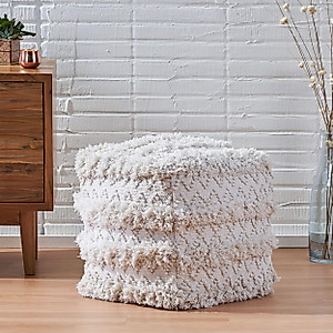 Christopher Knight Home Anna Boho Fabric Cube Pouf, White