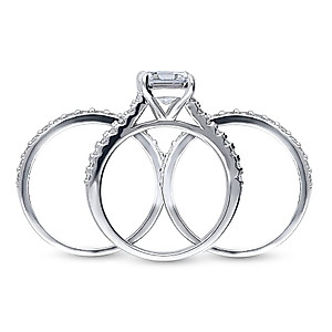 BERRICLE Sterling Silver Solitaire Wedding Engagement Rings 2.6 Carat Emerald Cut Cubic Zirconia CZ Ring Set for Women, Rhodium Plated Size 7.5