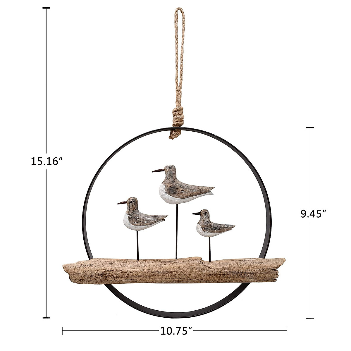 E-view Nautical Wood Wall Decoration Rustic Wooden Hanging Circle Ocean Home Decor Hand Carved Beach Themed Ornament for Door (Seagull)