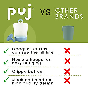 Puj Phillip Cups for Kids - Hangable Training Cups - Rinse-and-Play Reusable Plastic Cups with Grippy Hooks - Dishwasher Safe - Set of 2 (Sage and Periwinkle)