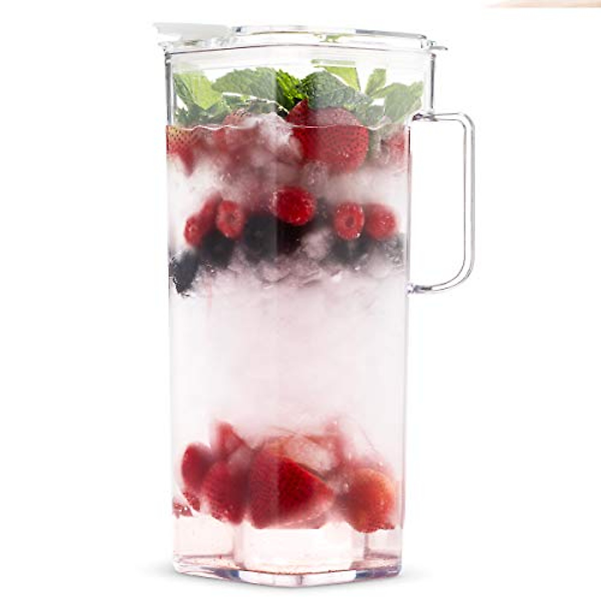 Komax Tritan Plastic Water Pitcher with Lid – BPA-Free, Square Water & Iced Tea Pitcher - Microwave & Dishwasher Safe Plastic Pitcher – Tea, Sangria, or Juice Containers with Lids for Fridge (2.4 Qt)