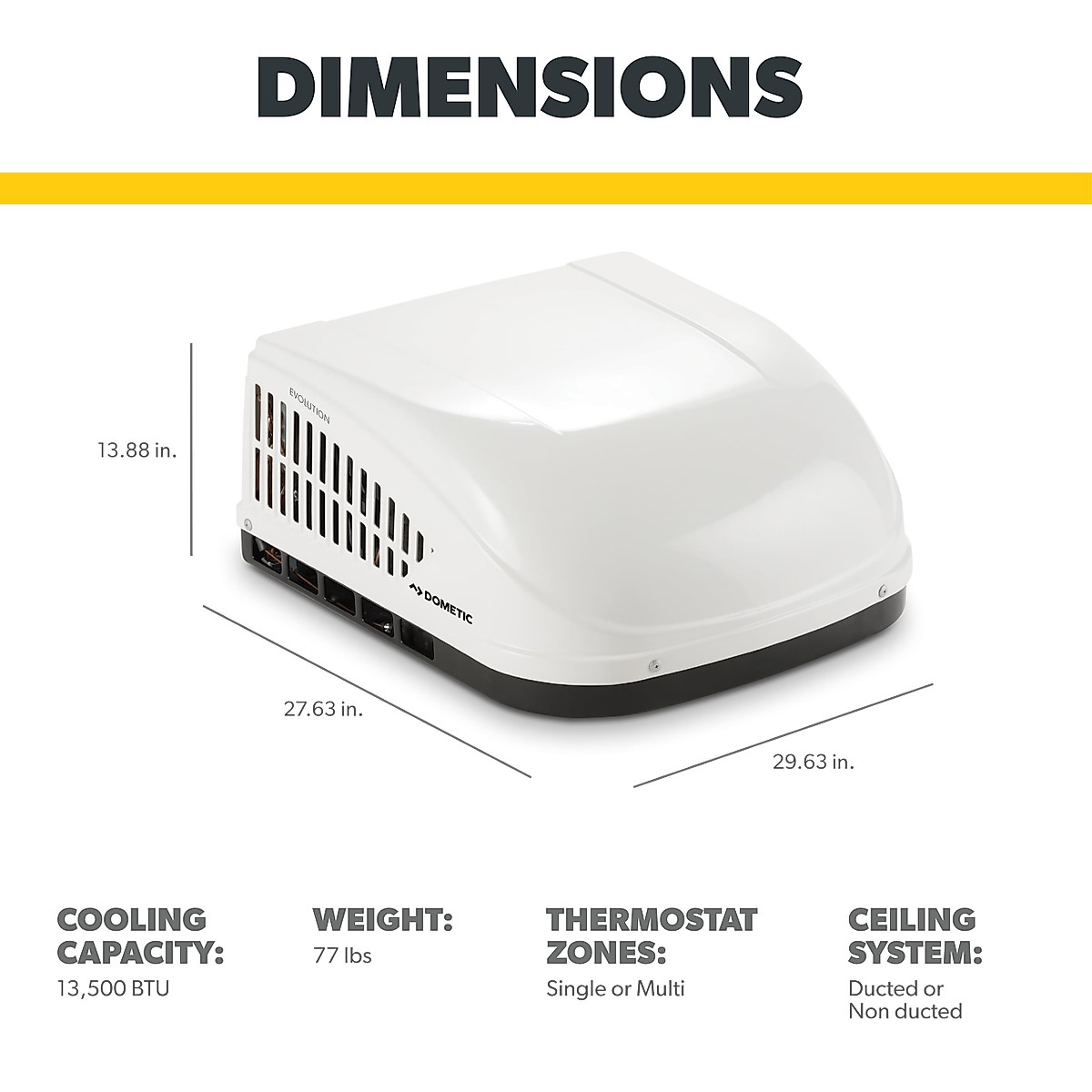 Dometic Brisk II | 13.5K BTU Air Conditioner | White | Standard Height | 9105304463 | Ducted or Non- Ducted | Quiet AC | Easy Install | Ideal For Campers, Vans, RV or Trailers | Lightweight
