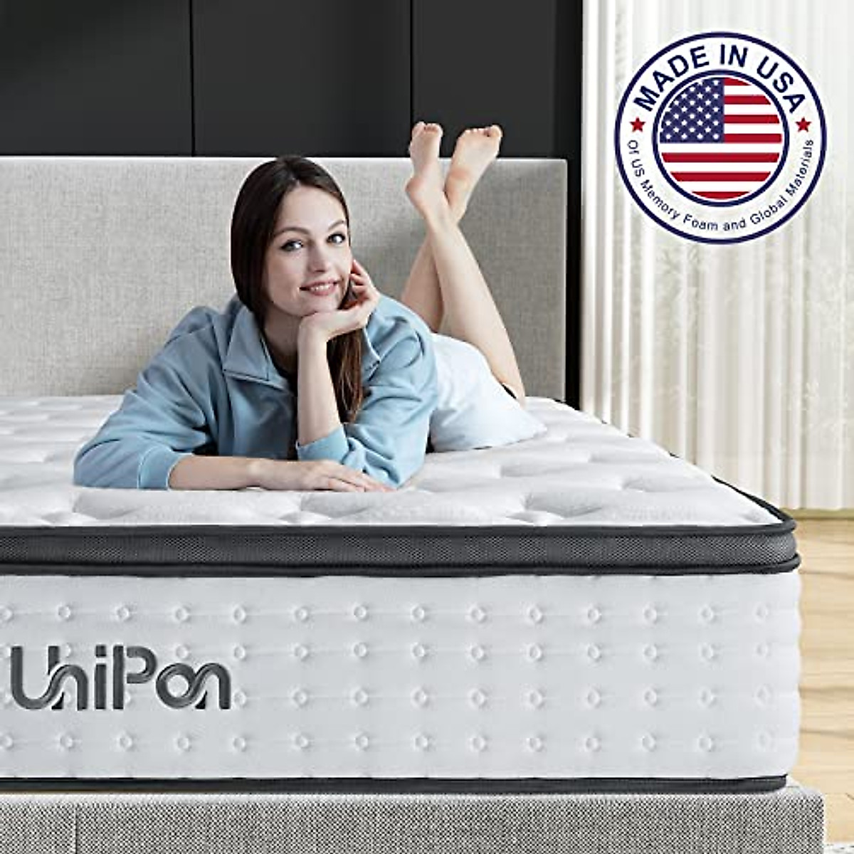 UniPon 14 Inch King Mattress, Gel Foam Mattress Hybrid Mattress, Made in USA, CertiPUR-US Certified, Individually Wrapped Pocket Coils Innerspring Mattress in a Box, 76 * 80 * 14 inch