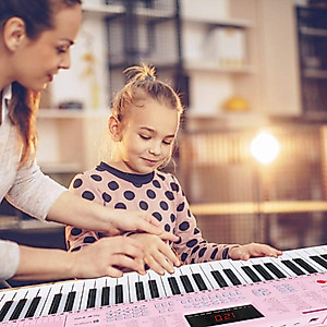 Vangoa VGK610 Piano Keyboard, 61 Mini Keys Portable Music Keyboard for Beginners with Microphone, 3 Teaching Modes, 350 Tones, 350 Rhythms, 30 Demos, Pink