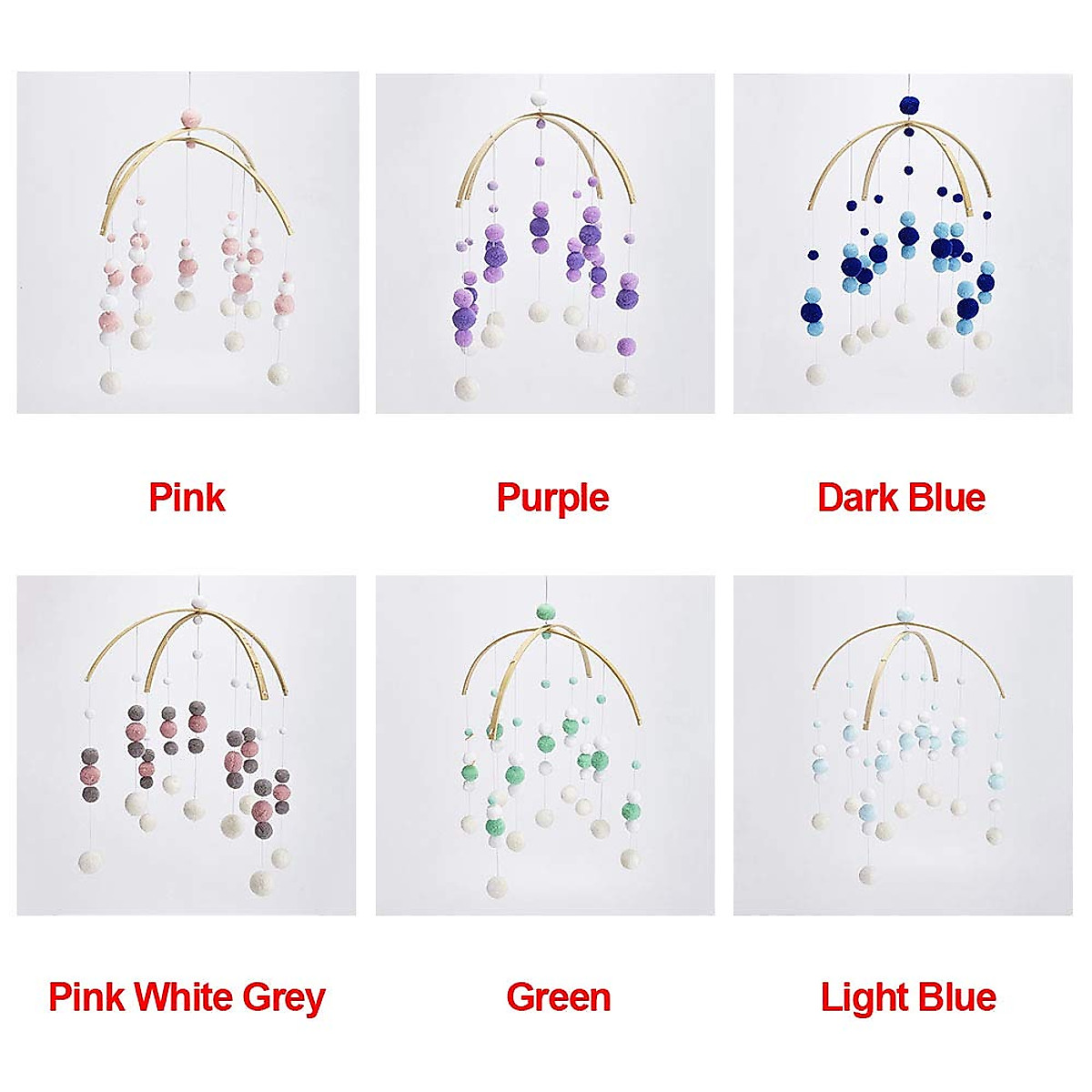 DYEY Baby Crib Mobile Nursery Cot Mobile Felt Ball Wind Chimes Wooden Hanging Bed Felt Ceiling Mobiles Crib Mobile for Nursery Room Baby Shower Photography Props(Dark Blue)