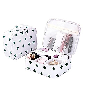 Bonaweite Cactus Travel Makeup Bags Small Brush Cosmetic Case Mini Pouch Holder Organizer Portable Vanity bag Jewelry Accessories Beauty Kit Travelling Train Artist with Hand Strap