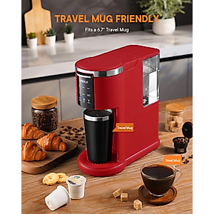 KIDISLE Single Serve Coffee Machine, 3 in 1 Pod Coffee Maker for K Cup Pods & Ground Coffee & Teas, 6 to 14oz Brew Sizes, with 40oz Removable Water Reservoir, Descale Settings, Red
