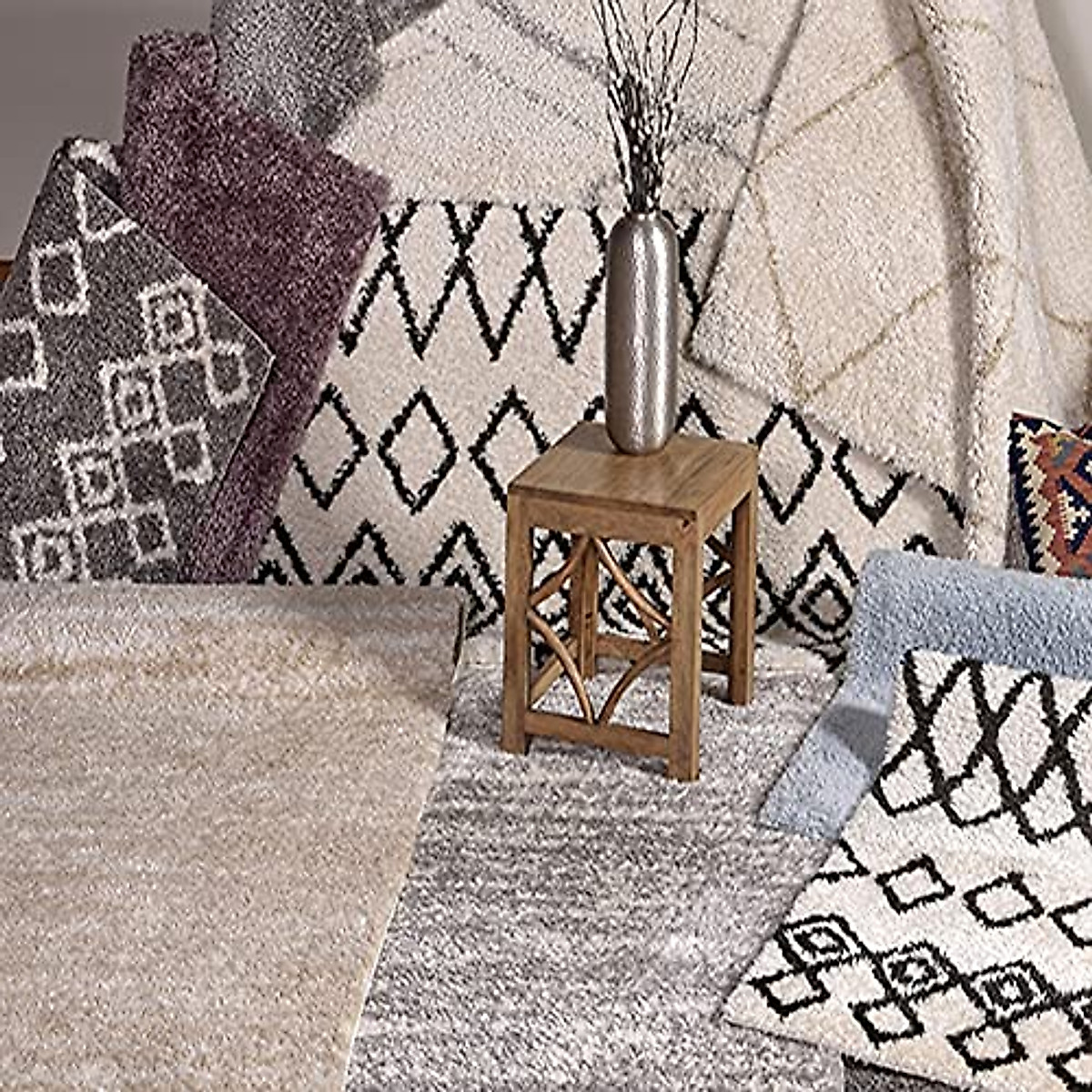 Gertmenian Air Shag Fresh Collection , Classic Plush Microfiber Shag Rug , Bedroom Nursery Living Room Dining Room Dorm Room , 8x10 Ft Large, Vintage Abstract Lines, Gray, 18606
