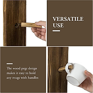 MyGift Wall Mounted Wooden Mug Rack - 3 Hook Rustic Burnt Wood Teacup Mug Storage Organizer, Set of 2